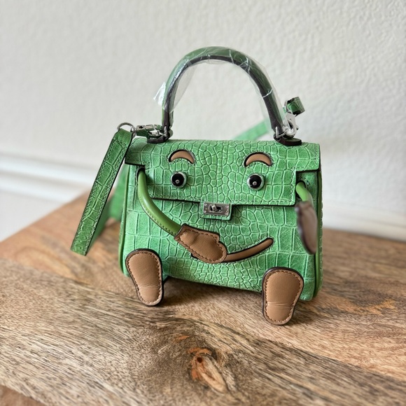 None | Bags | Leather Inside Out Green Embossed Mini Kelly Doll Smiley Bag Poseable S | Poshmark